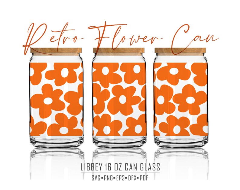 Groovy 70s Flowers SVG Libbey Glass Wrap Svg Boho 16oz Libby - Etsy