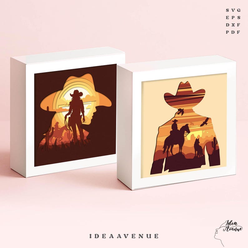 Western Cowboy Shadow Box SVG: Wild West Silhouette, Layered Paper Cut ...