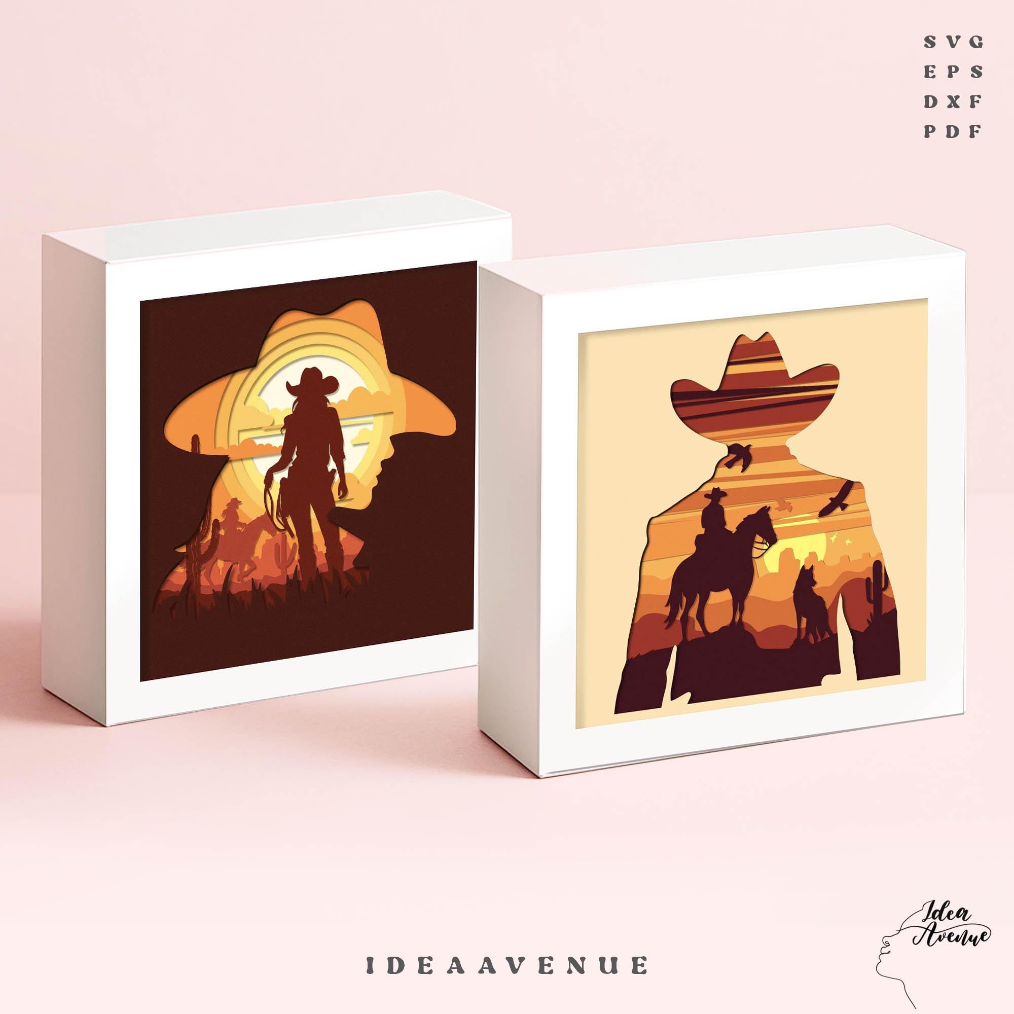 Western Cowboy Shadow Box SVG: Wild West Silhouette, Layered Paper Cut ...
