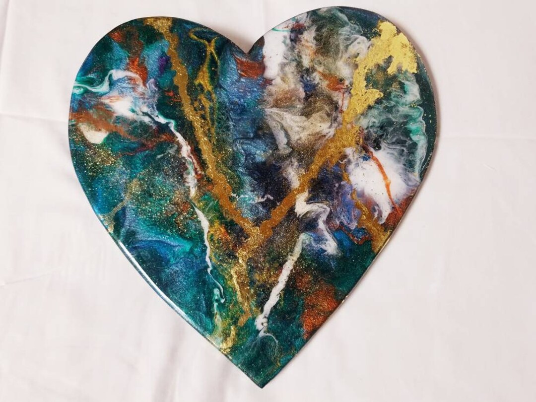 12" Resin Heart Wood - Resin Art - Abstract Art - Resin Painting ...
