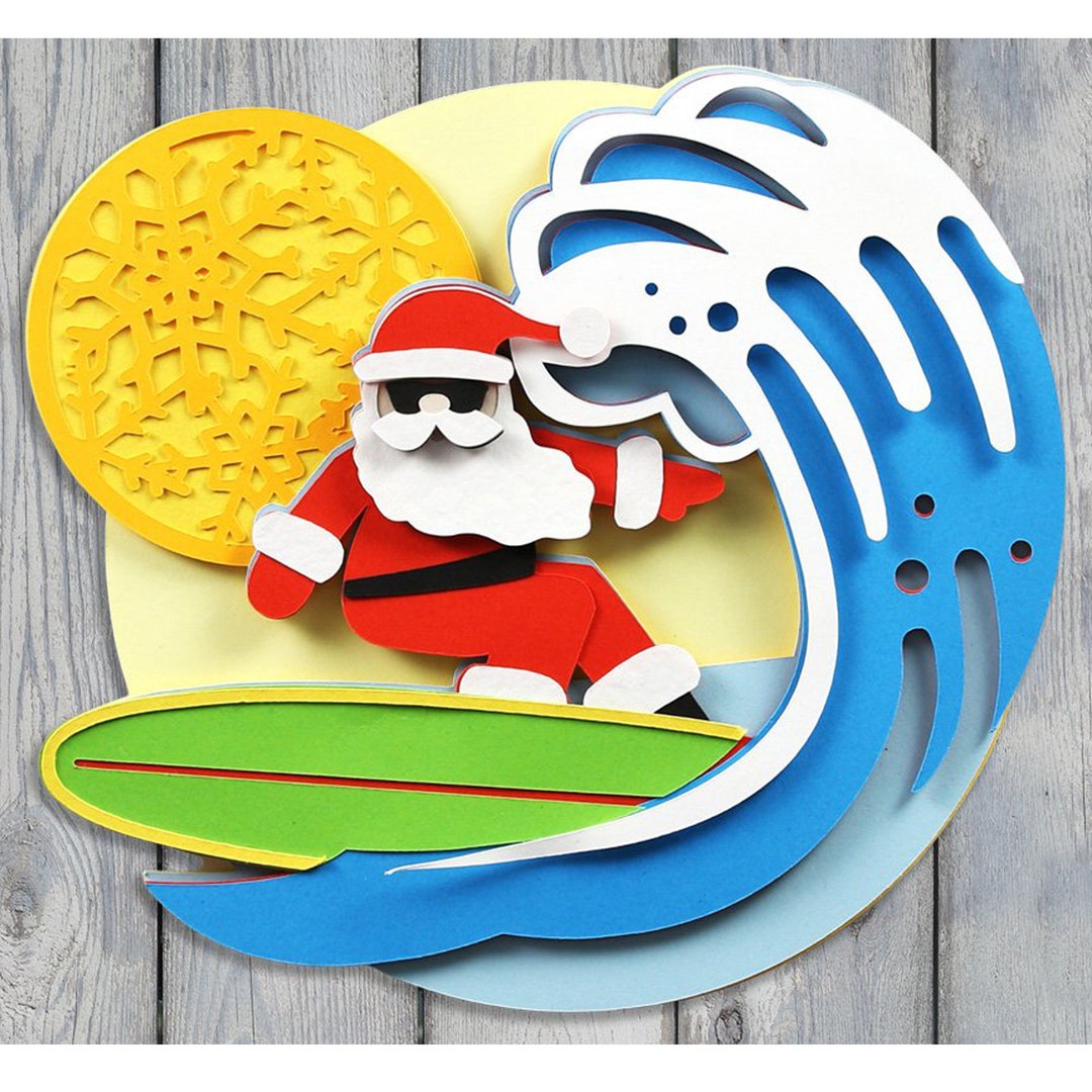 Santa 5 Layer Art Piece SVG, PDF, DXF, Ai, Santa Surf Layered ...