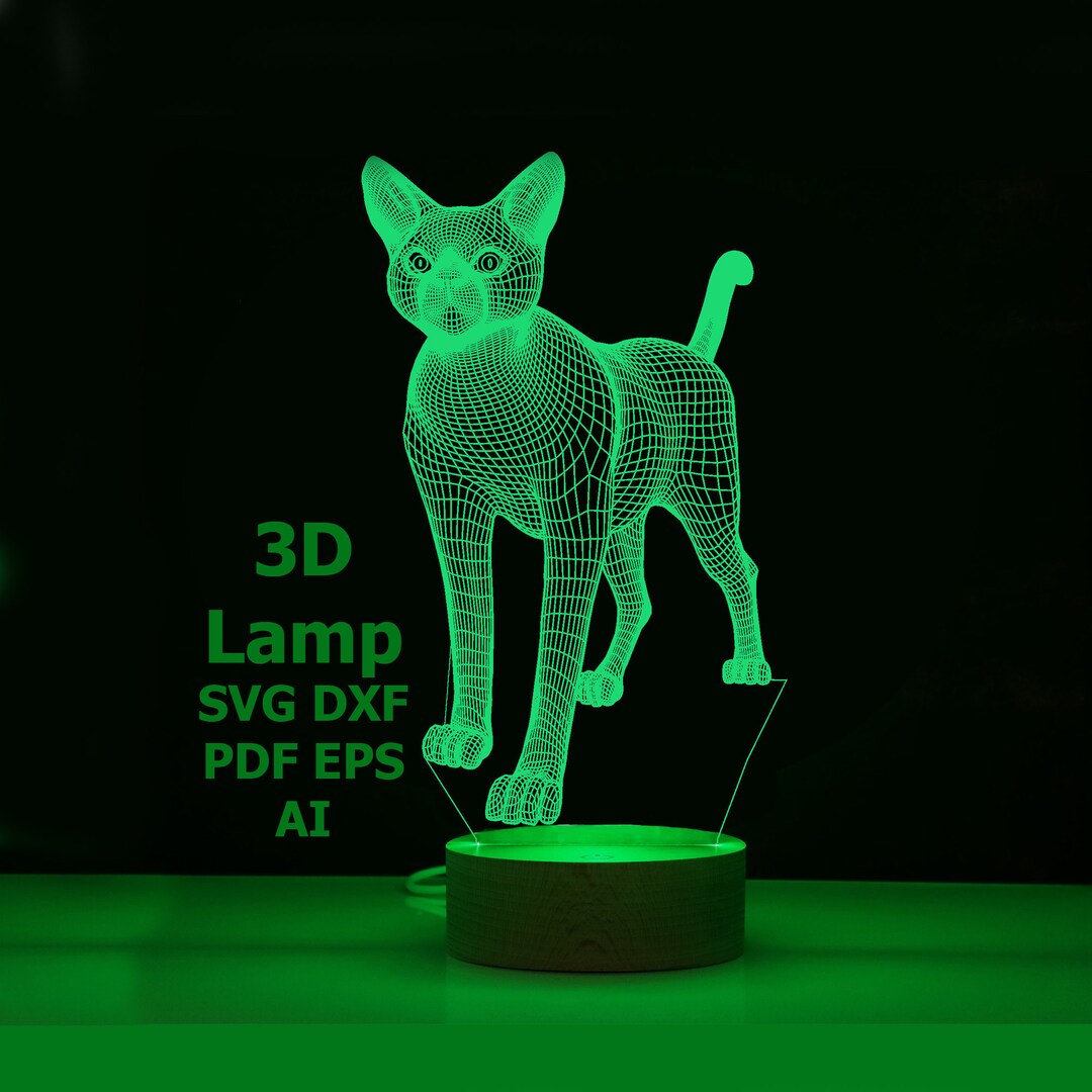 Cat 3D Lamp SVG, Cat Acrylic Lamp Laser Cut File, 3d Led Lamp Svg, Cat ...