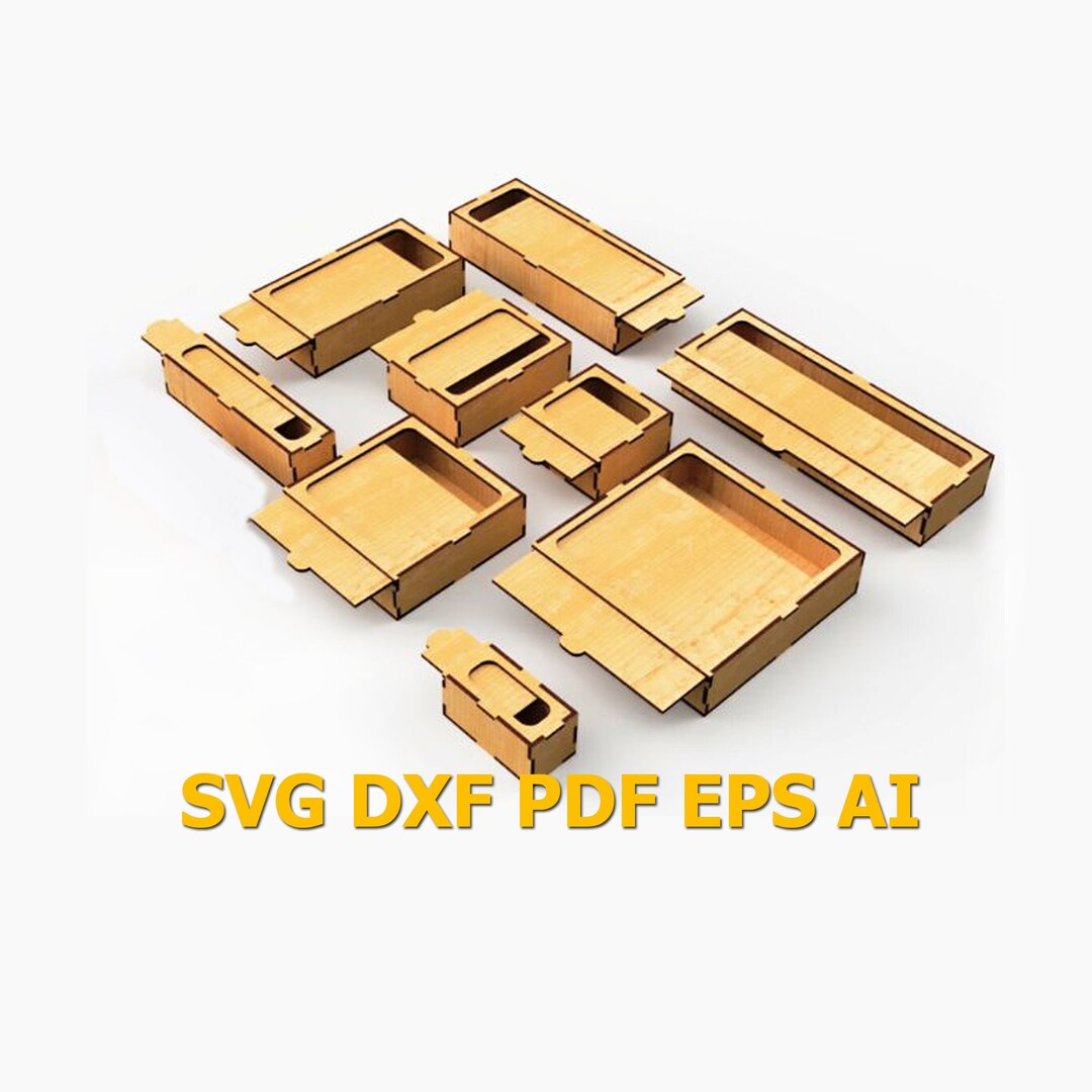9 Different Sizes Box With Slide Lid SVG, Set of Boxes SVG, Wooden Box ...