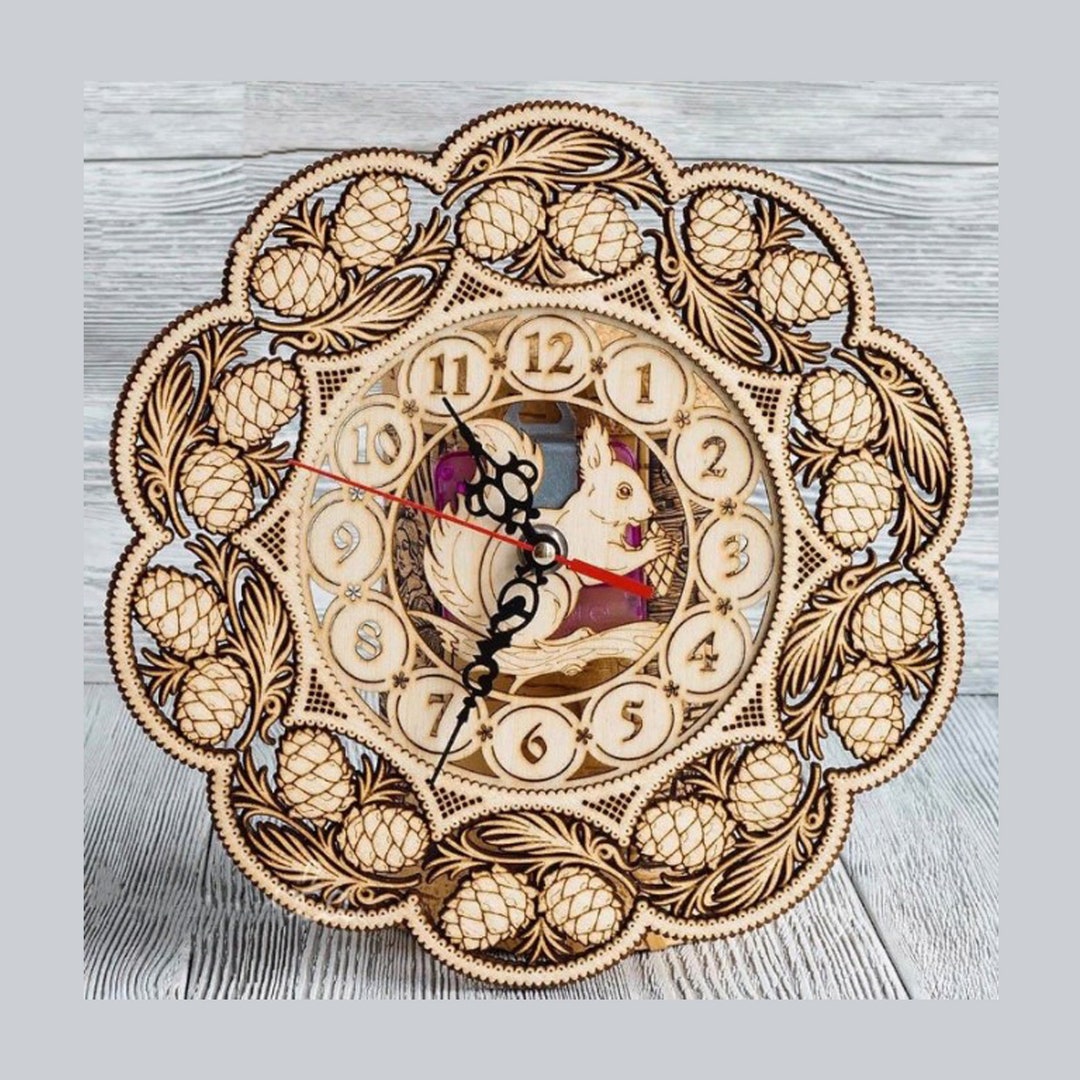 Clock Squirrel and Cones Svg, Lasercut File, Clock Svg, Vector, Laser ...