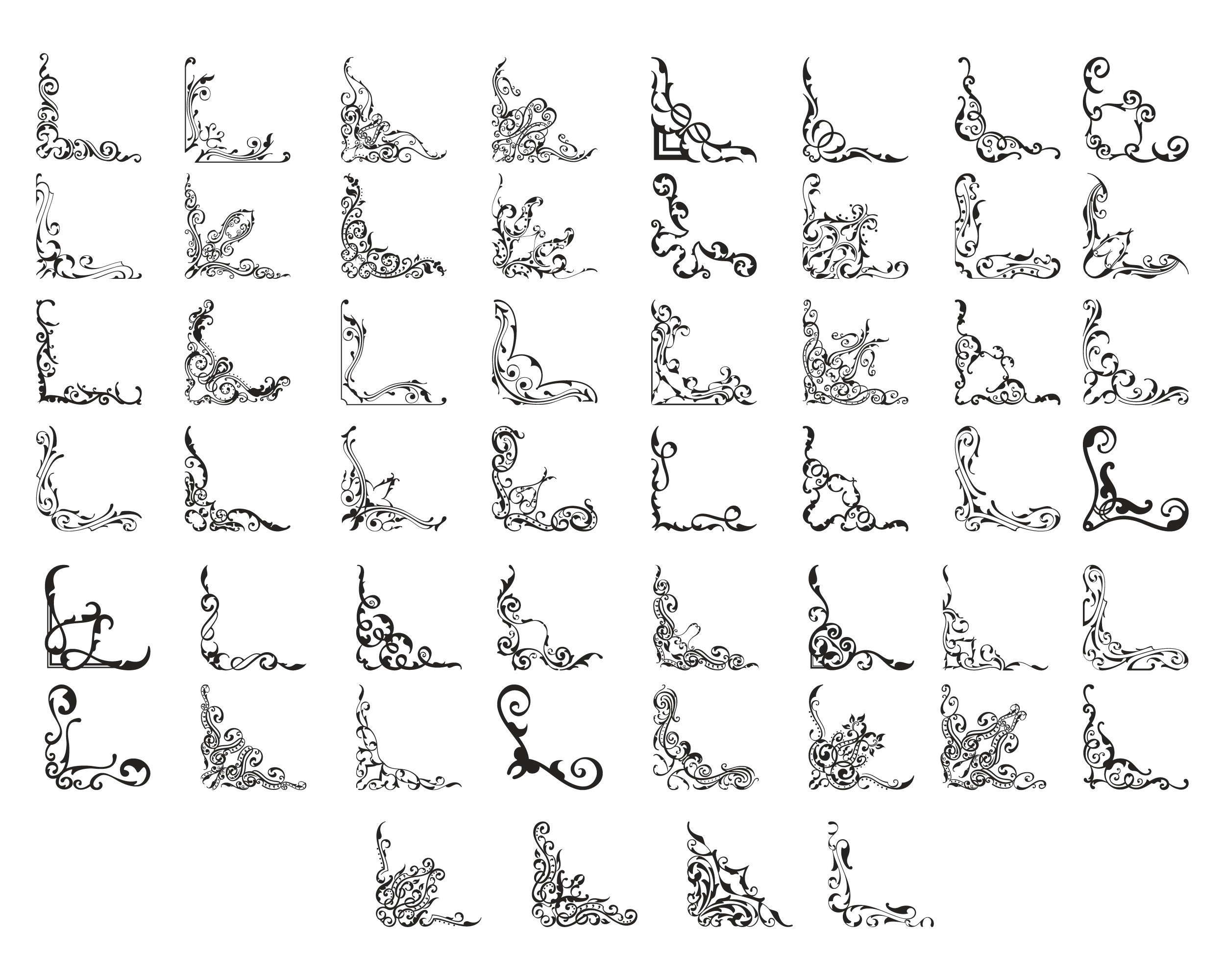 Set of Pattern Corners 52 Pcs Ornaments Lasercut File 3D - Etsy