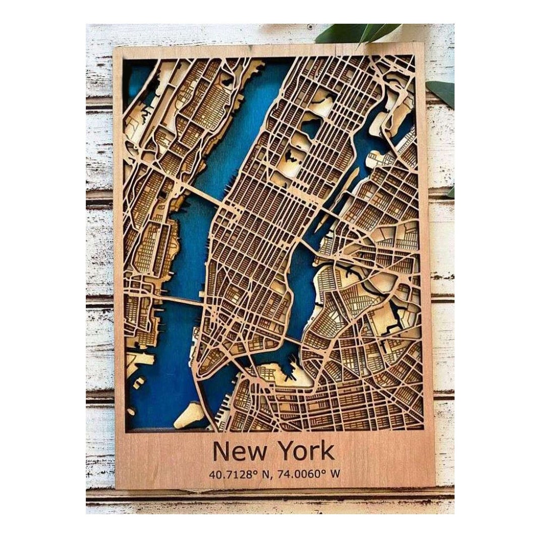 Map New York 3 Layer Art Piece SVG, PDF, EPS, Ai, New York City, Multi ...