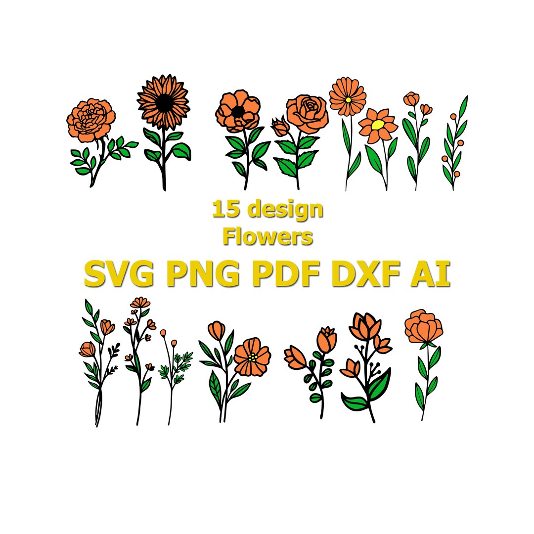 Flower Svg Bundle Wildflowers Svg Floral Svg Wild Flower Svg Flower