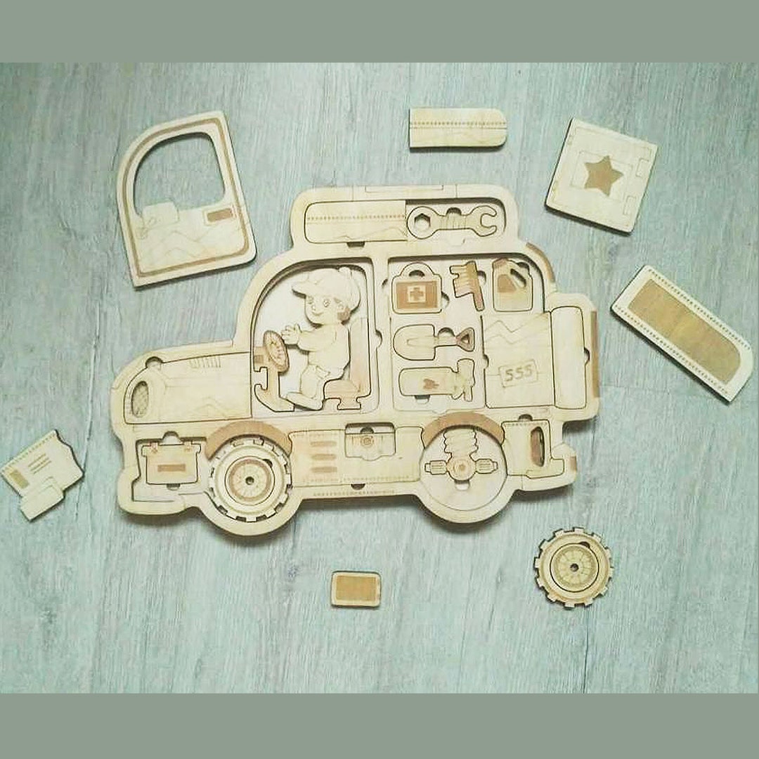 Puzzle, Auto, Jeep, Lasercut File, 3D Puzzle, Vector, Laser Cut Vector ...
