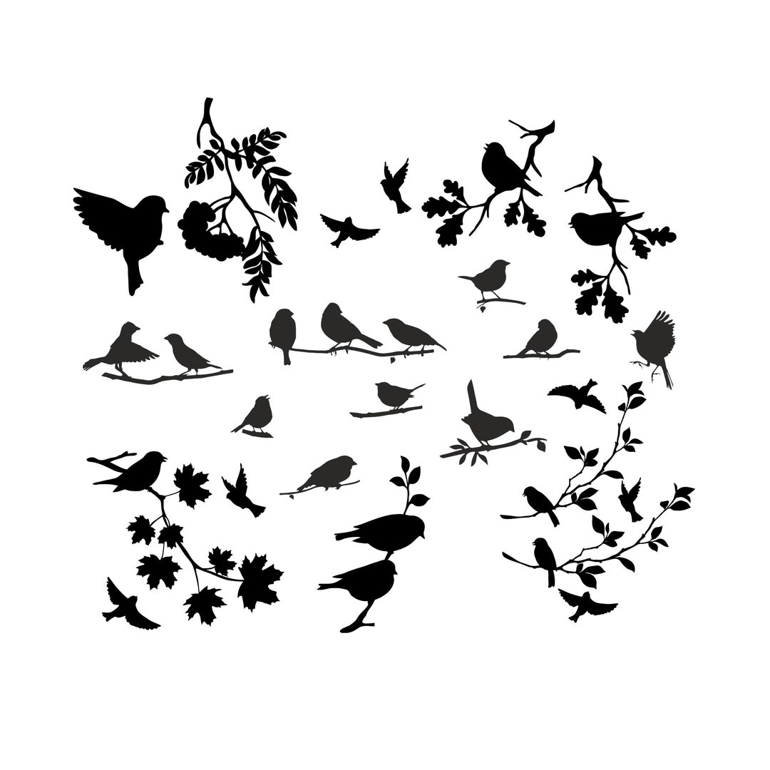 Birds Svg| Birds on Branches Svg| Bird Silhouette| Birds and Branch ...