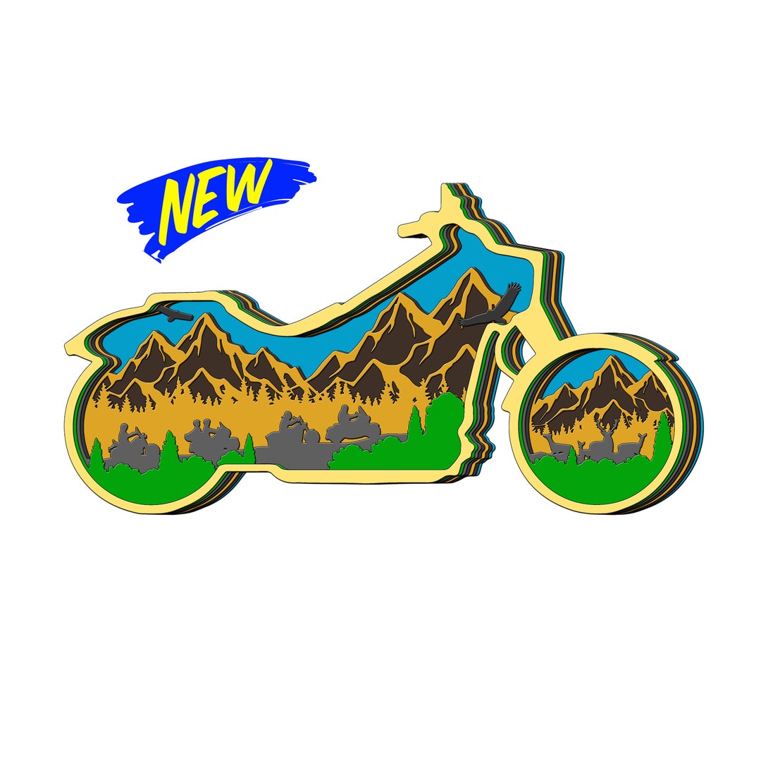 Motocycle 7 Layer Art Piece SVG, Pdf, Dxf, Eps, Biker Scene, Multi ...