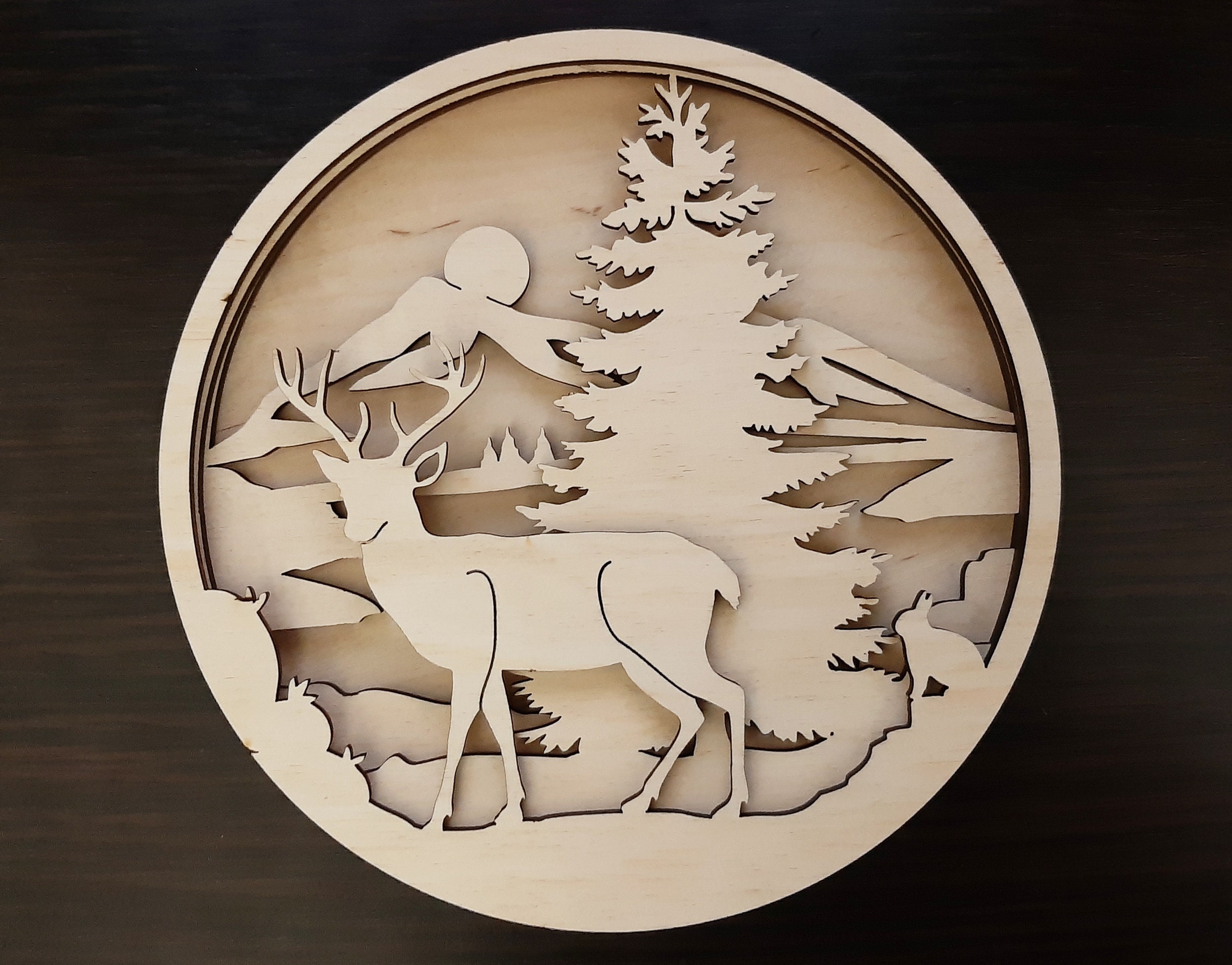 4-layer Panel Coloring Deer and Mountains Lasercut File 3D - Etsy