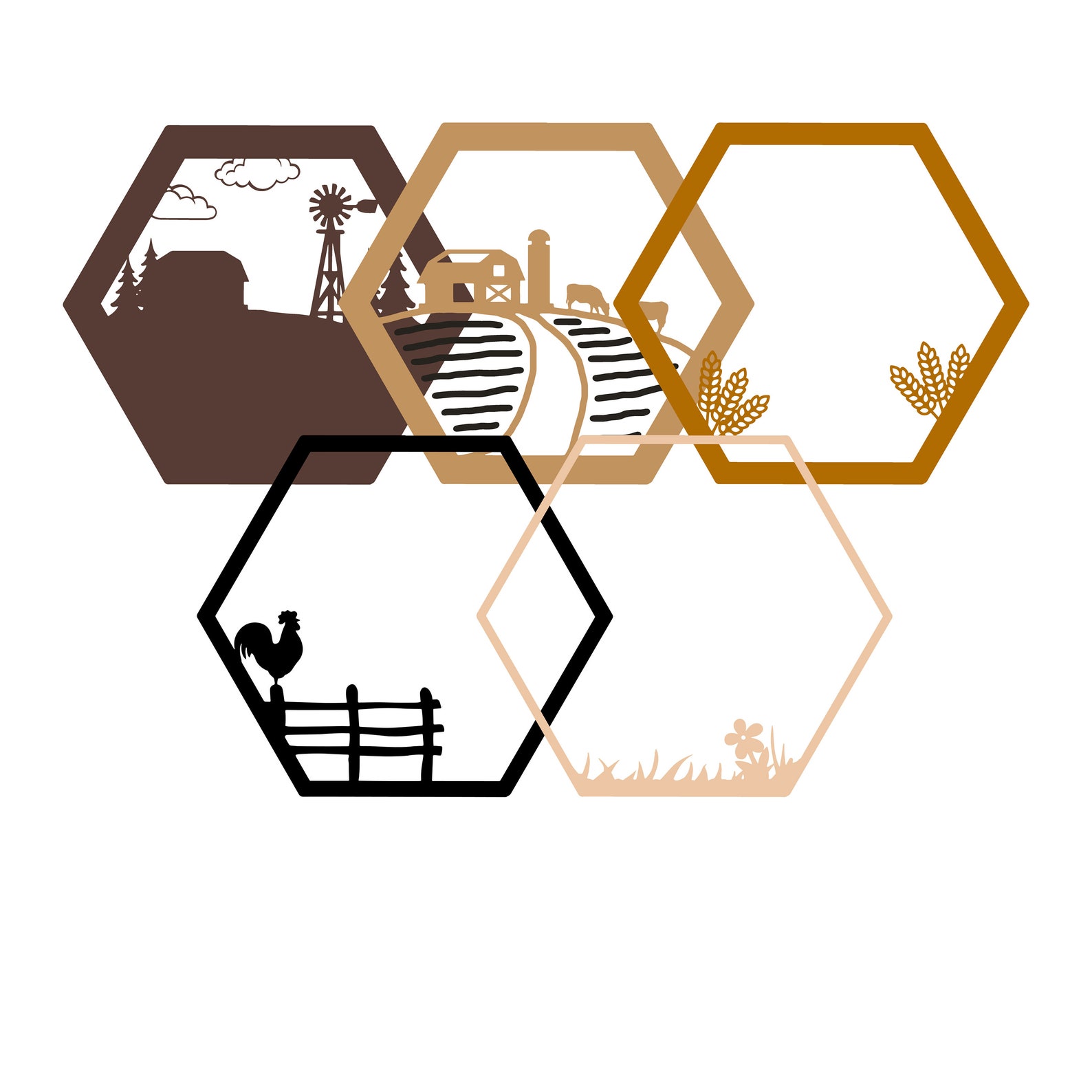 Farm Hexagon Shadow Box SVG, 5 Layer Art Piece Wooden Farm Laser Cut ...