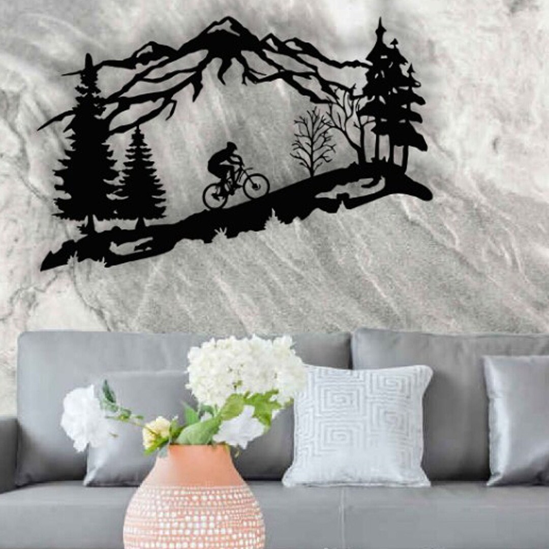 Mountains, Cyclist, Wall Panel, Lasercut File, 3D Puzzle, Vector, Laser ...