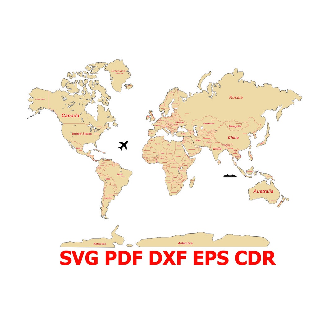 World Map With Countries and Capitals SVG, Dxf, Pdf, Eps, Detailed ...