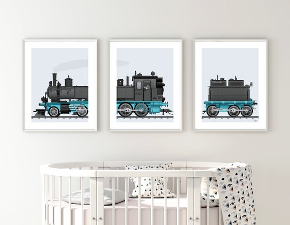 Baby Blue Steam Train Set of 3 Digital Prints Digital | Etsy