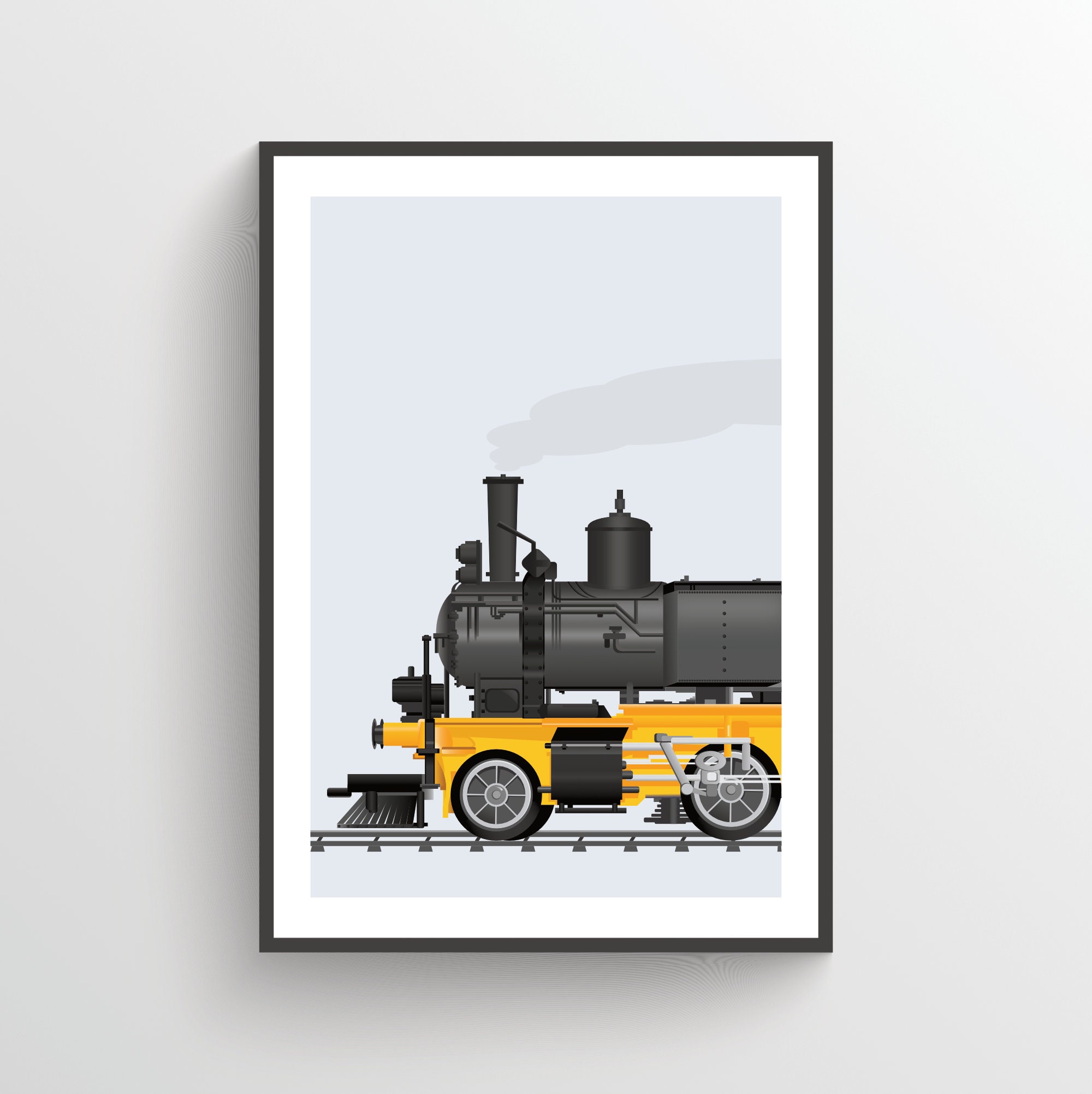 Tangerine Yellow Steam Train Set of 3 Digital Prints Digital | Etsy