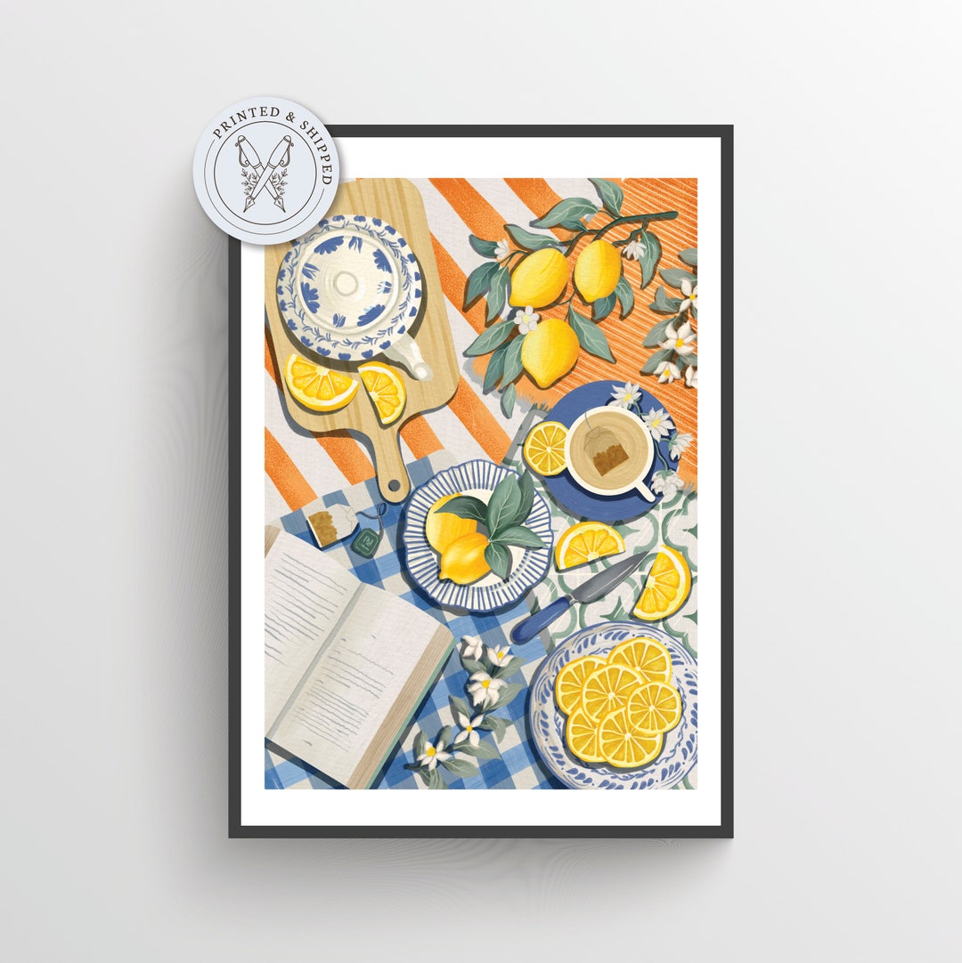 Lemon Tea Hand Drawn Wall Art Print, Fruit Illustration, Giclee Print ...