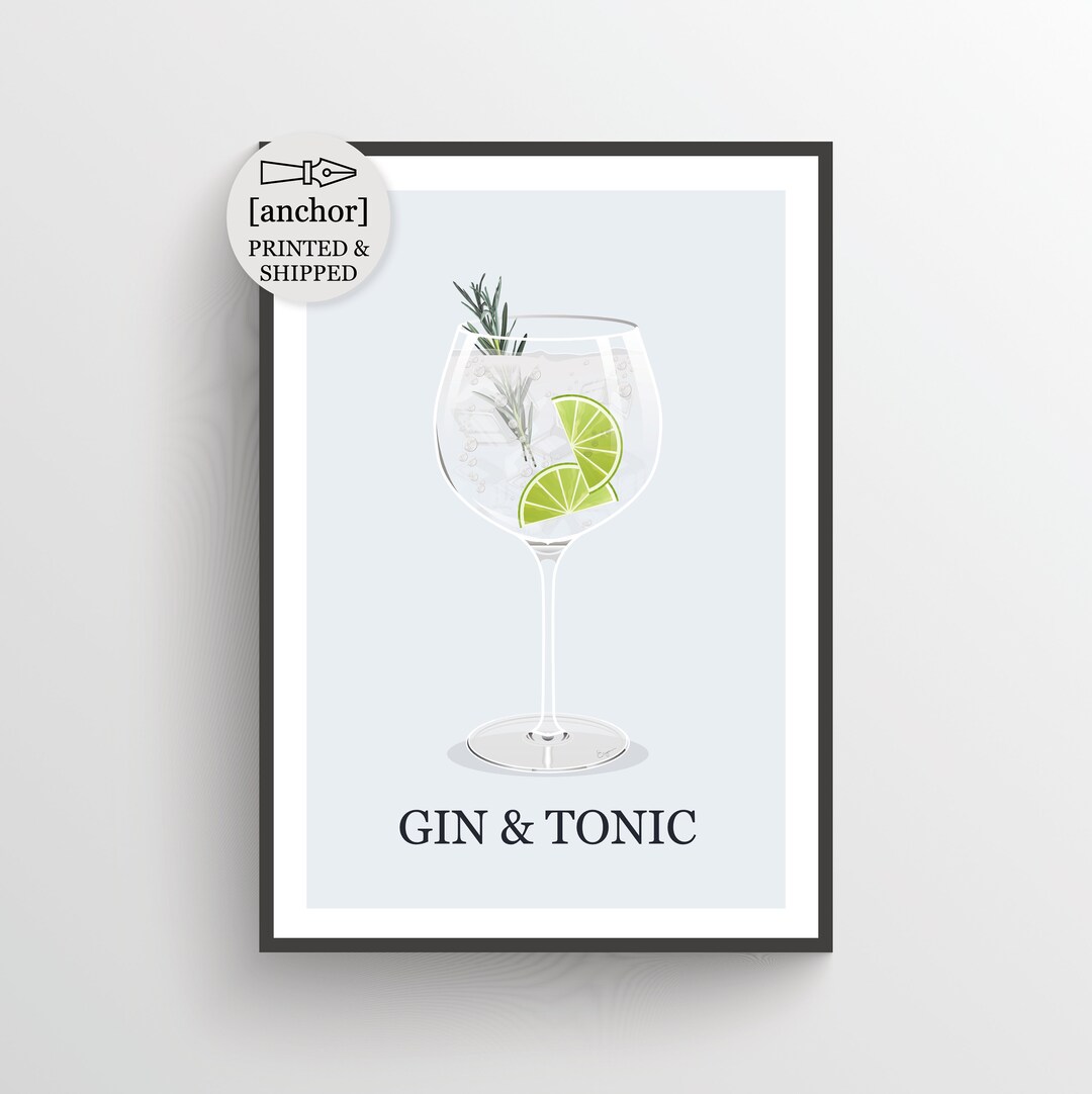 Gin and Tonic Tall Glass Archival Print, Cocktail Artwork, Giclee Print, Kitchen Artwork, Home ...