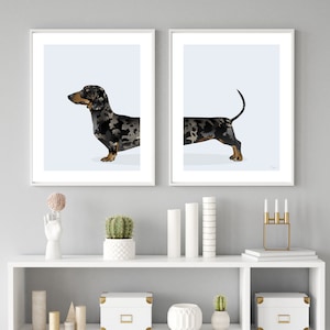 Silver Dapple Dachshund Dog Set of 2 Digital Prints, Wiener Sausage Dog ...