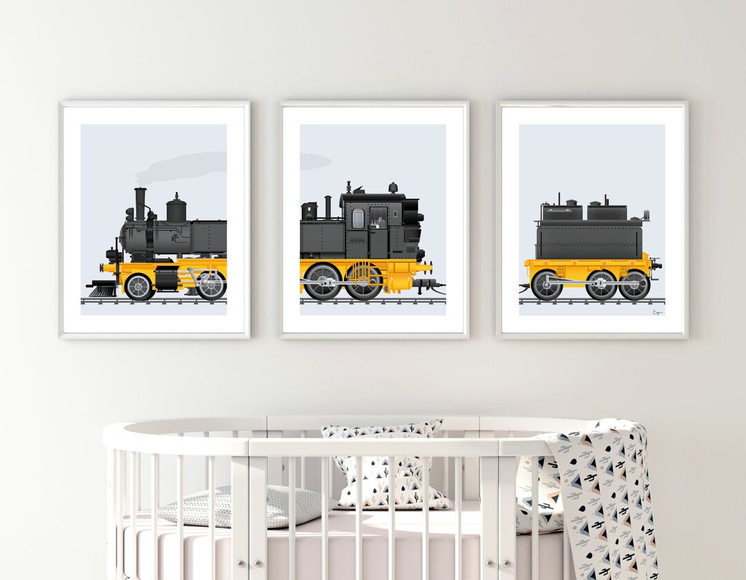 Tangerine Yellow Steam Train, Set of 3 Digital Prints, Digital Download ...