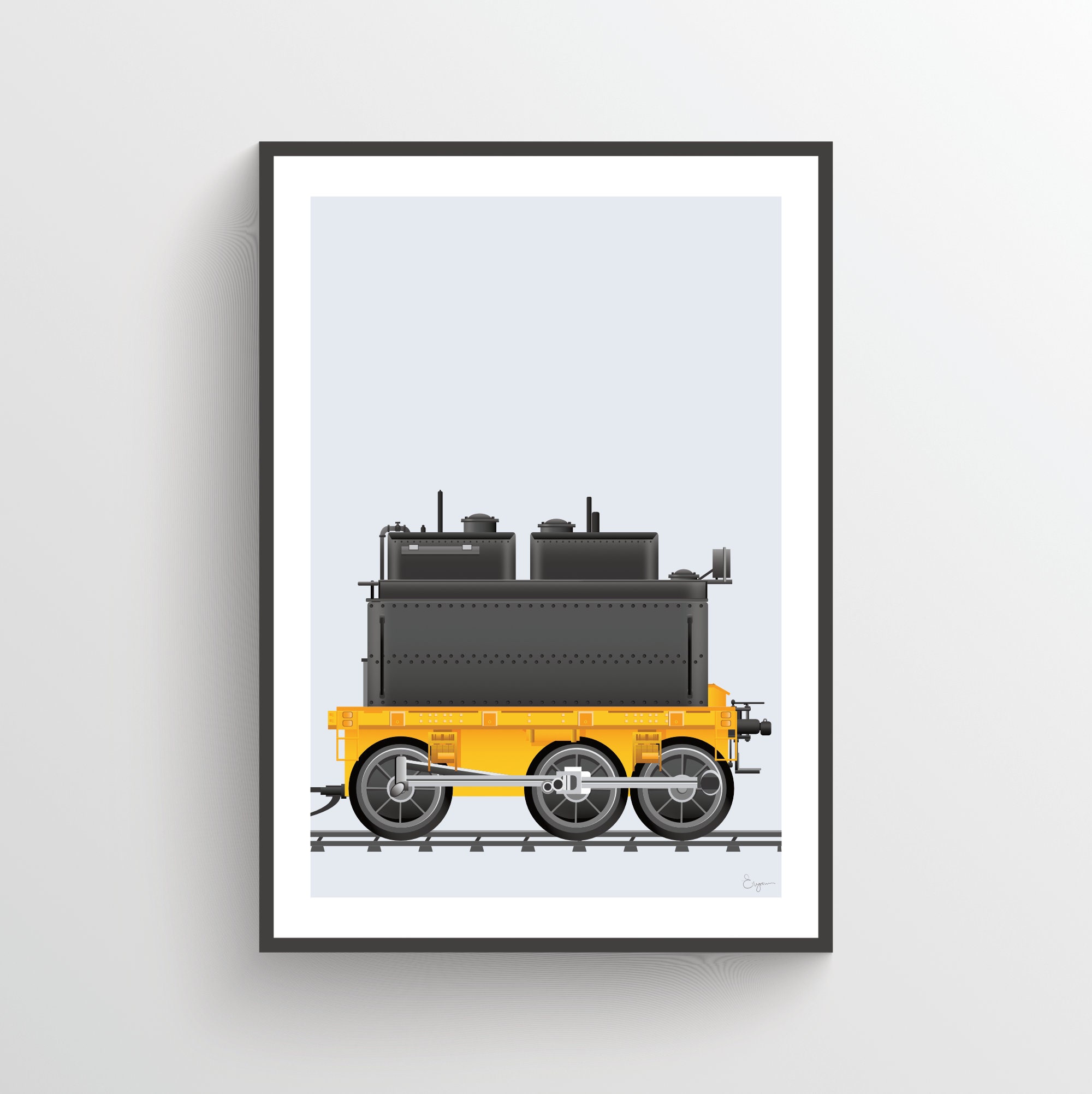 Tangerine Yellow Steam Train Set of 3 Digital Prints Digital | Etsy