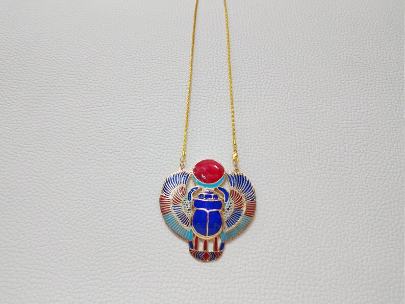 Winged Scarab Necklace. Scarab Amulet. Scarab King. Gold-plated Copper ...