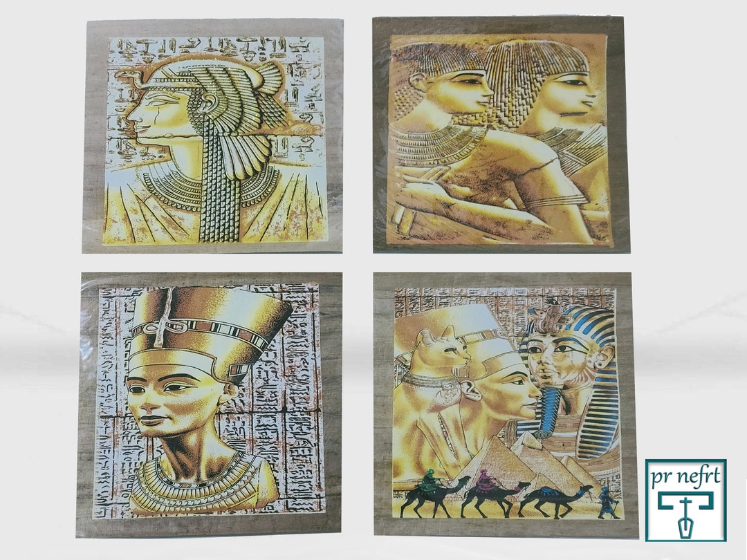 The Papyrus. Papyrus Paintings 4 Egyptian Style Tutankhamun, Nefertiti ...