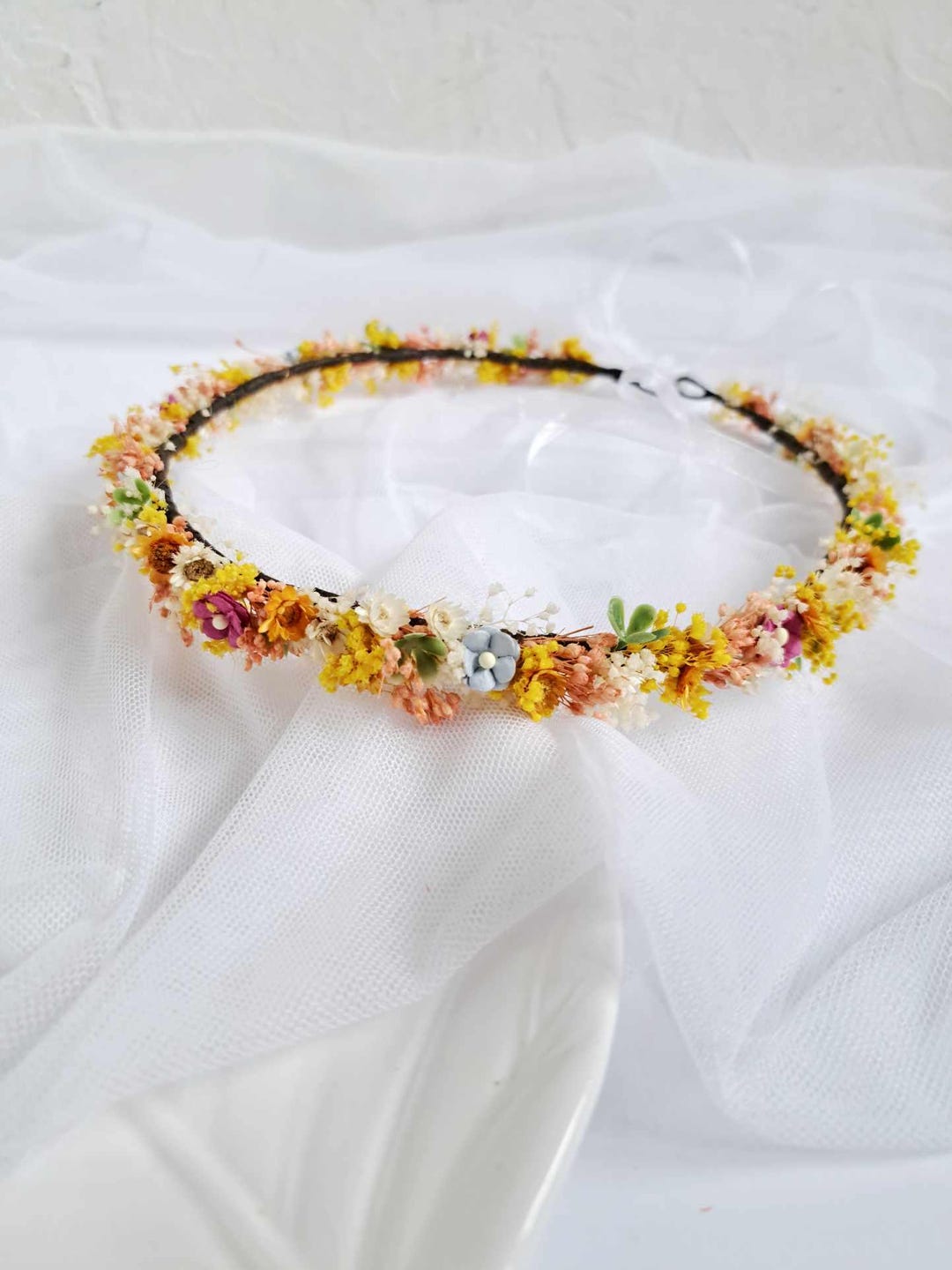 Colorful Flower Crown With Dried Flowers Meadow Flower Headpiece Yellow ...