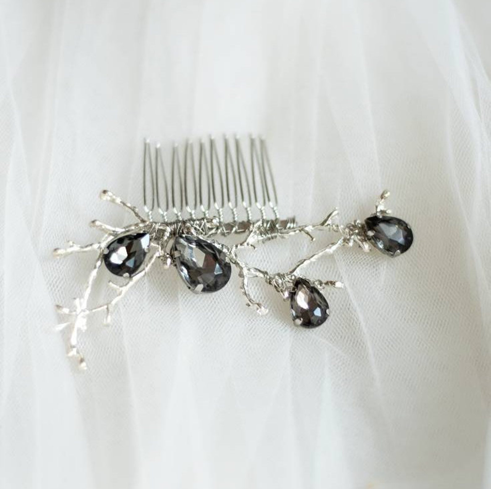 Gothic Hair Comb Wedding Black Crystal Hair Piece - Etsy