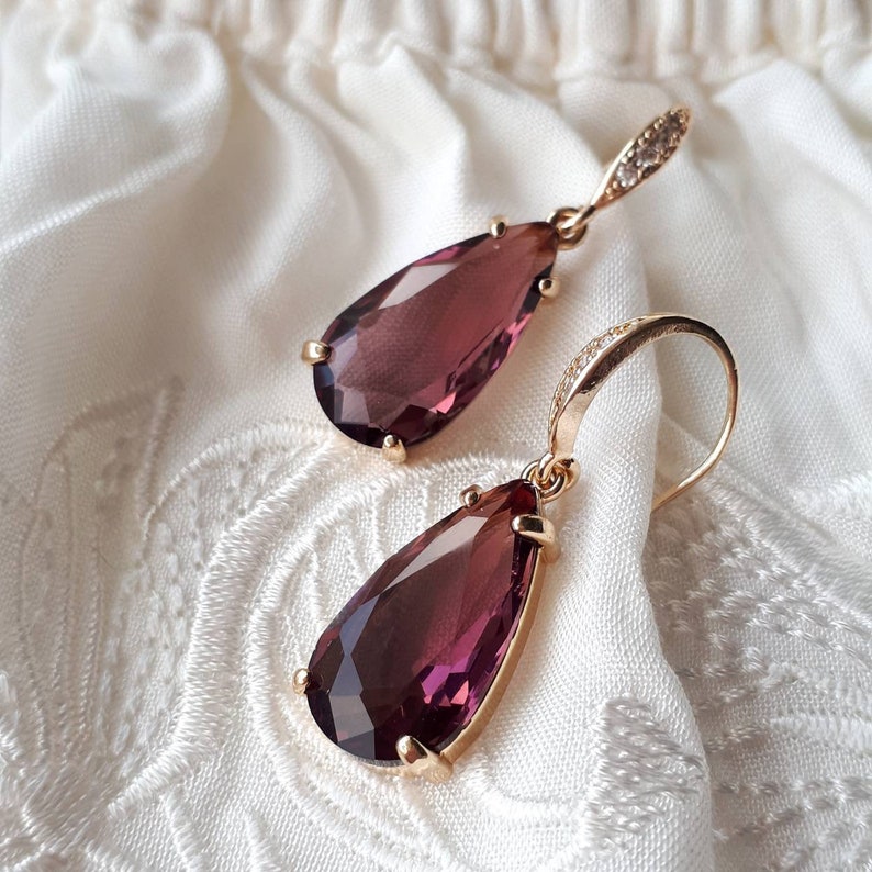 Burgundy Bridal Drop Earrings Maroon Earrings for Wedding - Etsy