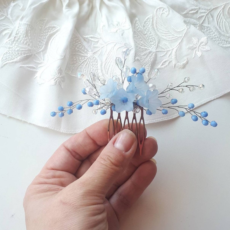 Dusty Blue Flower Hair Comb Blue Floral Hair Piece - Etsy