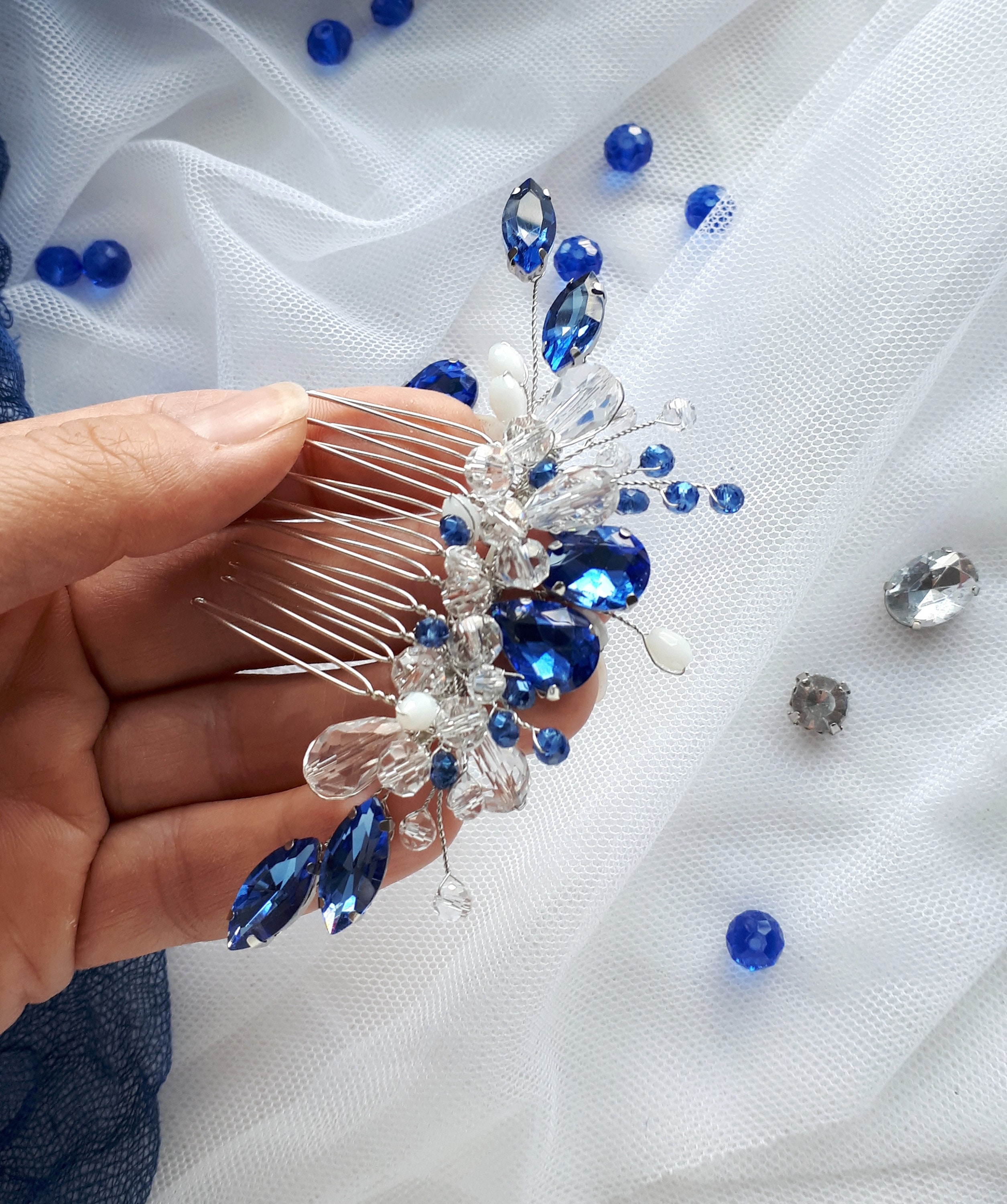 Blue Rhinestone Hair Comb Wedding Hair Piece Navy Blue - Etsy