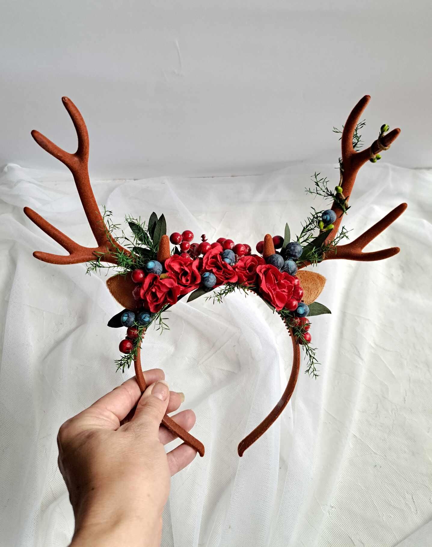 Reindeer Antler Headband Christmas Headband Woman Red Christmas ...