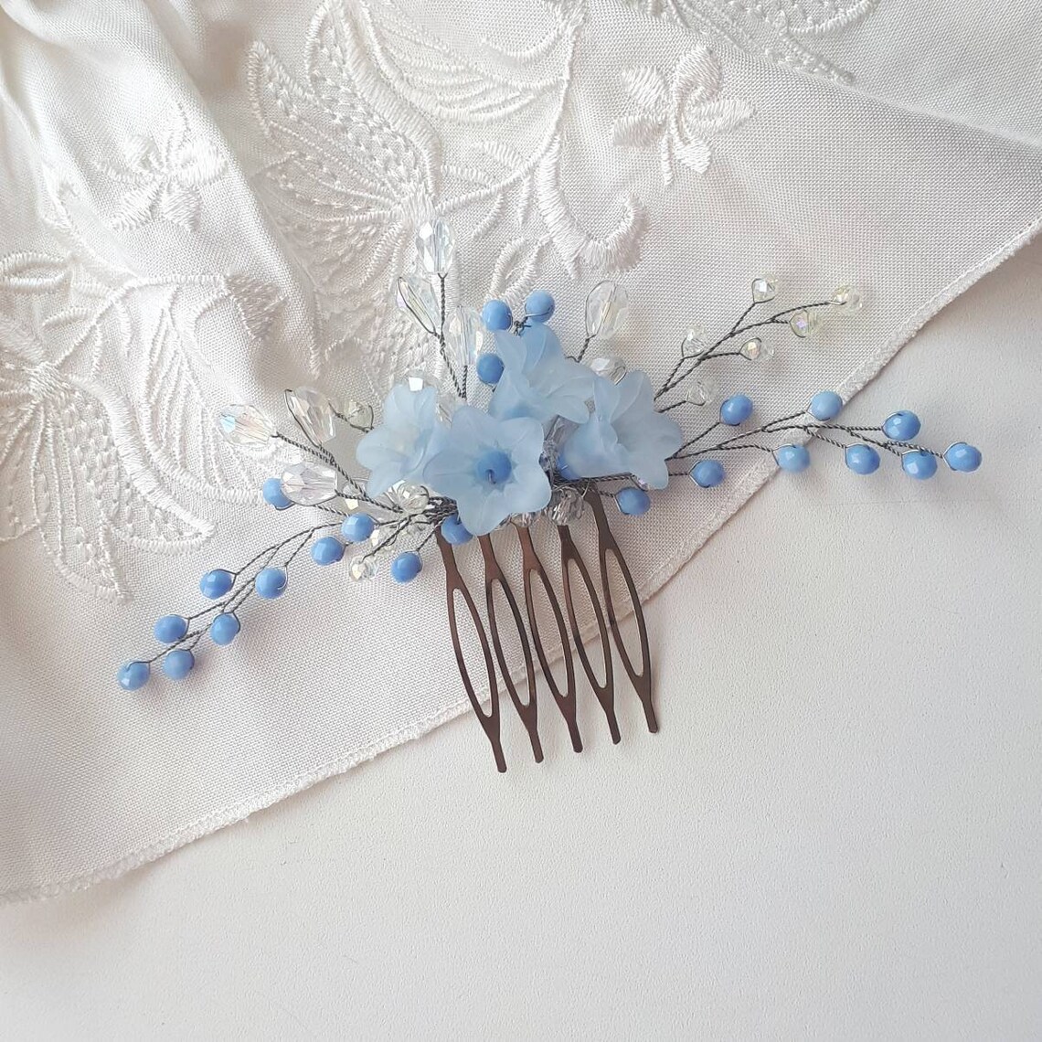Dusty Blue Flower Hair Comb Blue Floral Hair Piece - Etsy