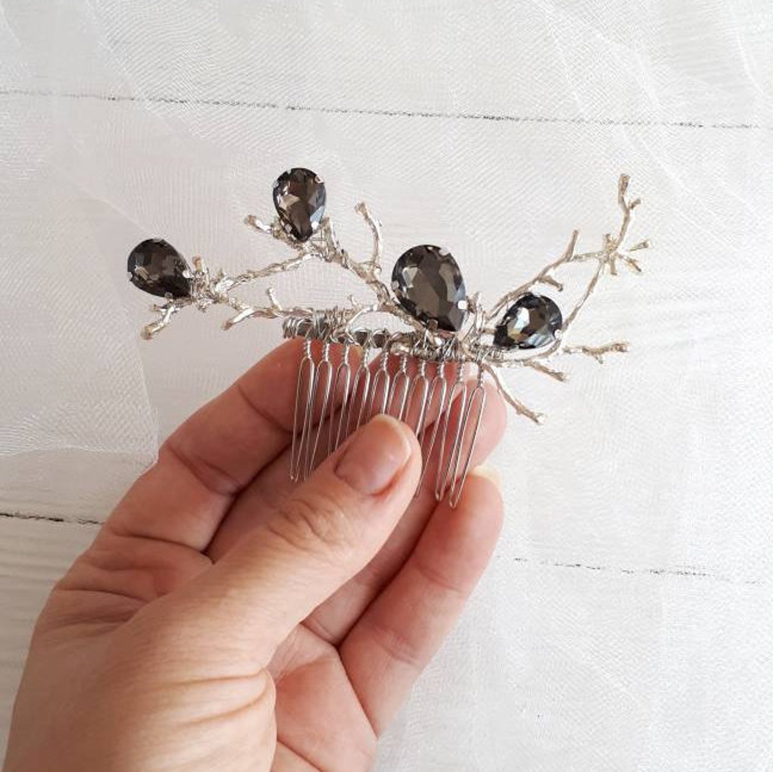 Gothic Hair Comb Wedding Black Crystal Hair Piece - Etsy