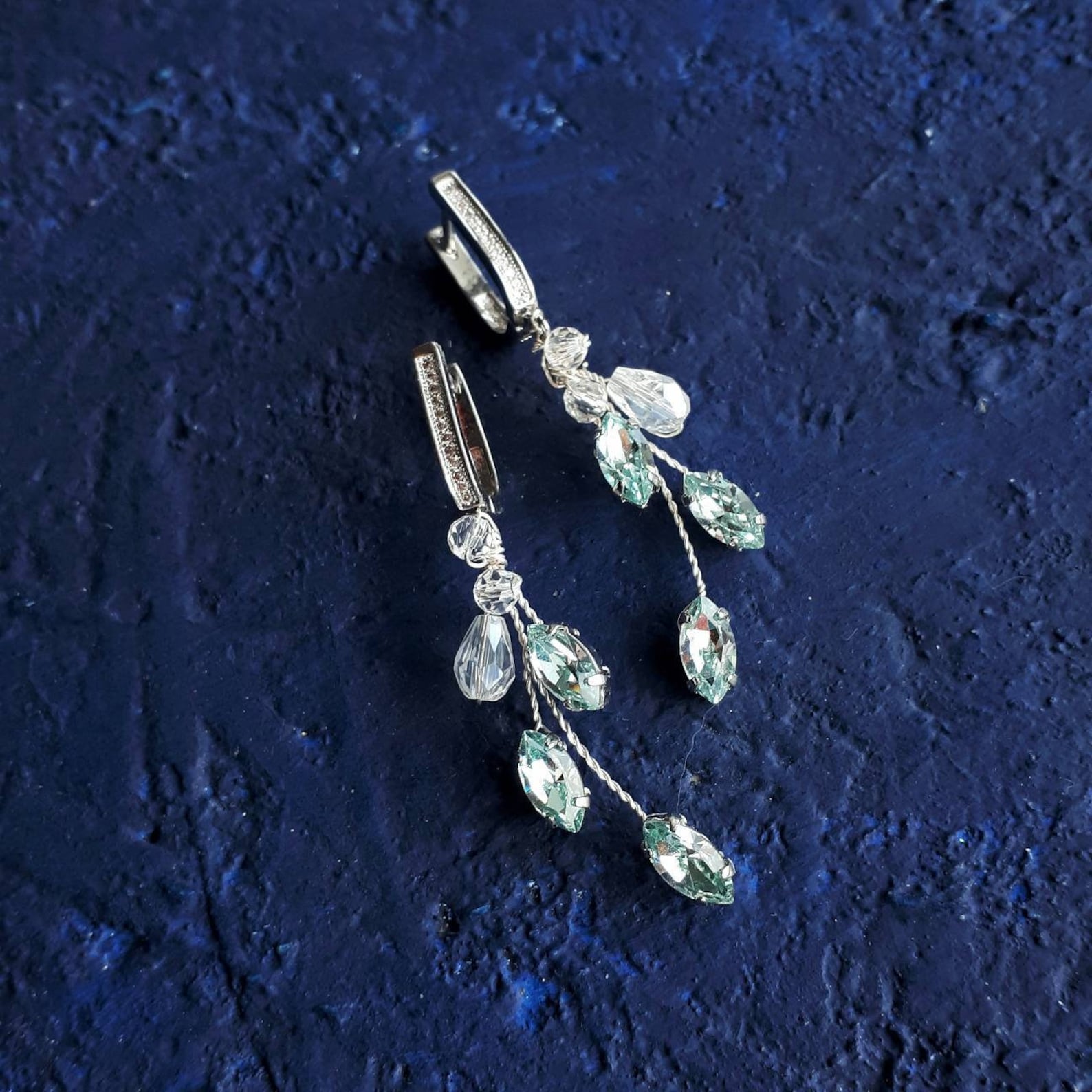 Ice Blue Crystal Earrings Bridal Vine Earrings - Etsy