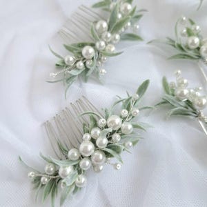 Greenery White Pearl Wedding Hairpiece Bridal Flower Hairpiece ...