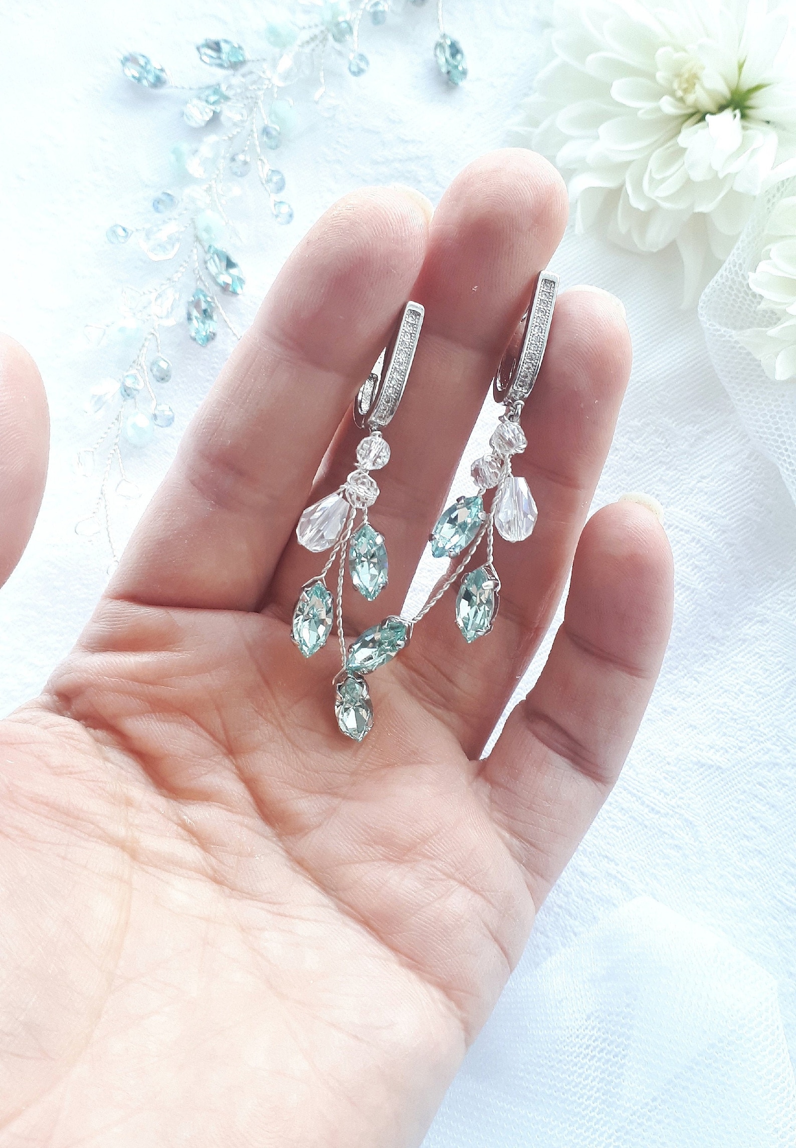 Ice Blue Crystal Earrings Bridal Vine Earrings - Etsy