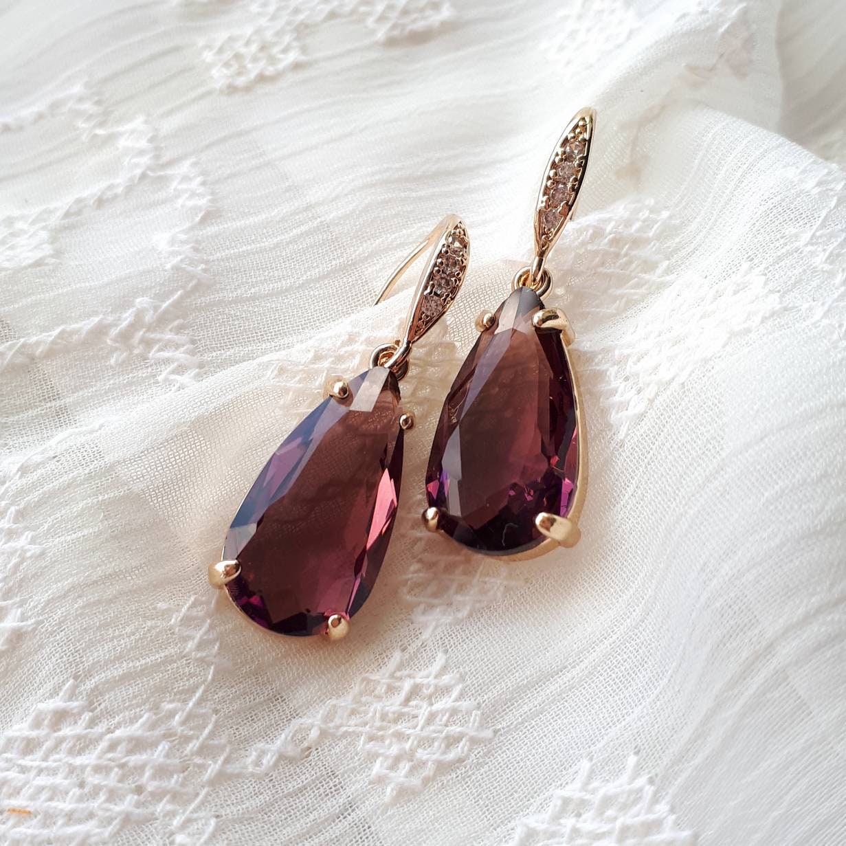 Burgundy Bridal Drop Earrings Maroon Earrings for Wedding - Etsy