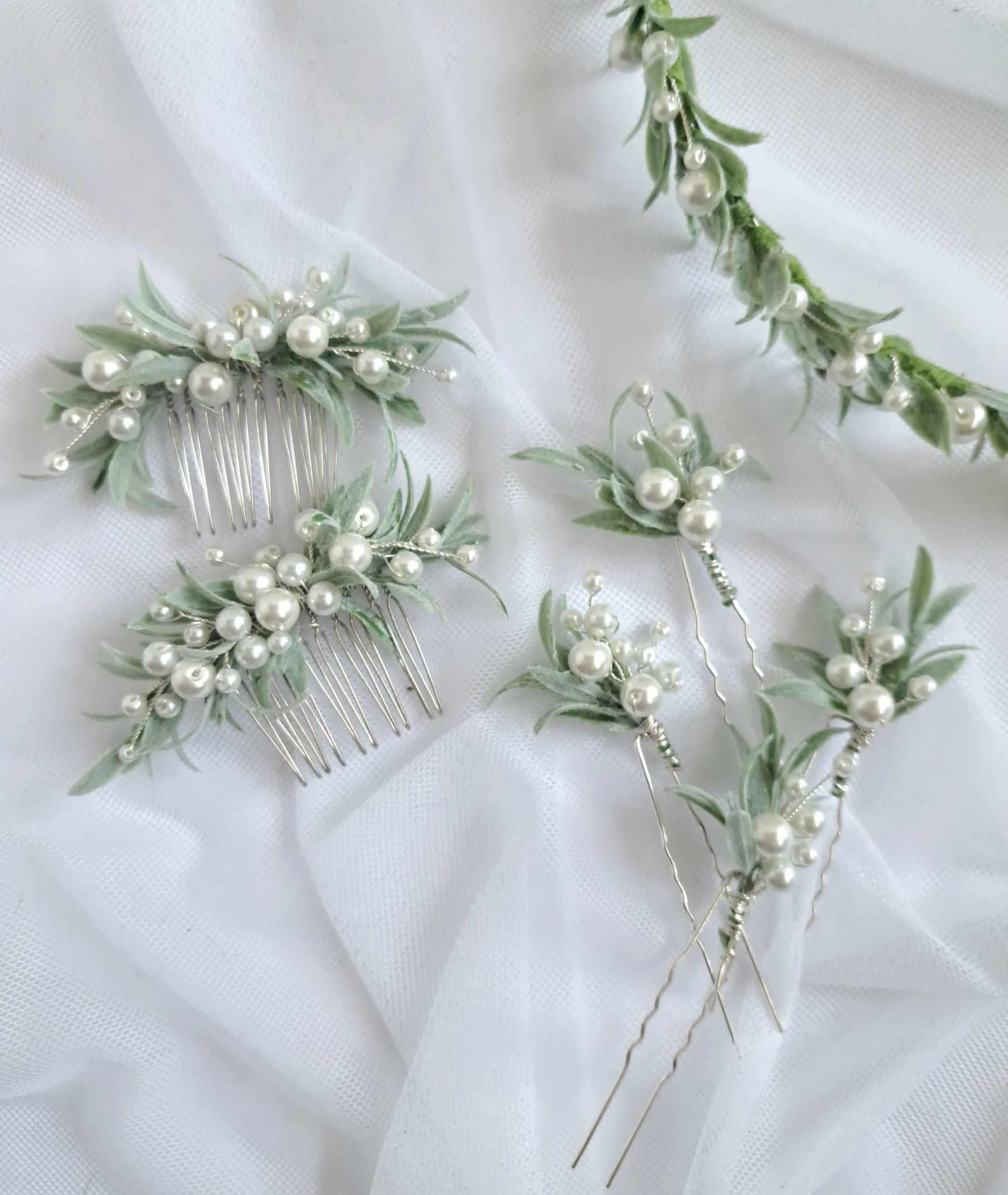 Greenery White Pearl Wedding Hair Comb Bridal Flower Hairpiece ...