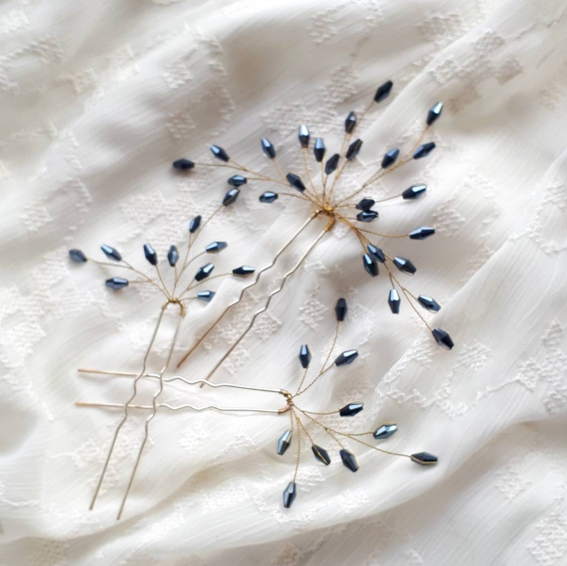 Navy Blue Bridal Hair Pins Set Wedding Head Piece for Bride Wedding ...