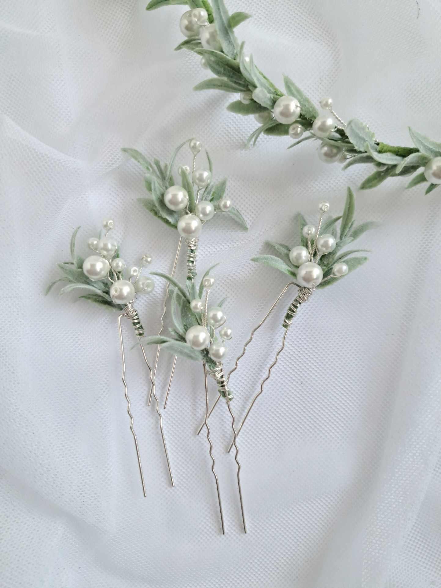 Greenery White Pearl Wedding Hair Comb Bridal Flower Hairpiece ...