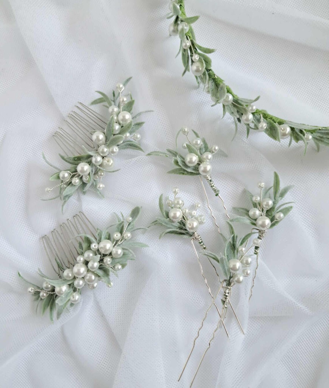 Greenery White Pearl Wedding Hairpiece Bridal Flower Hairpiece ...