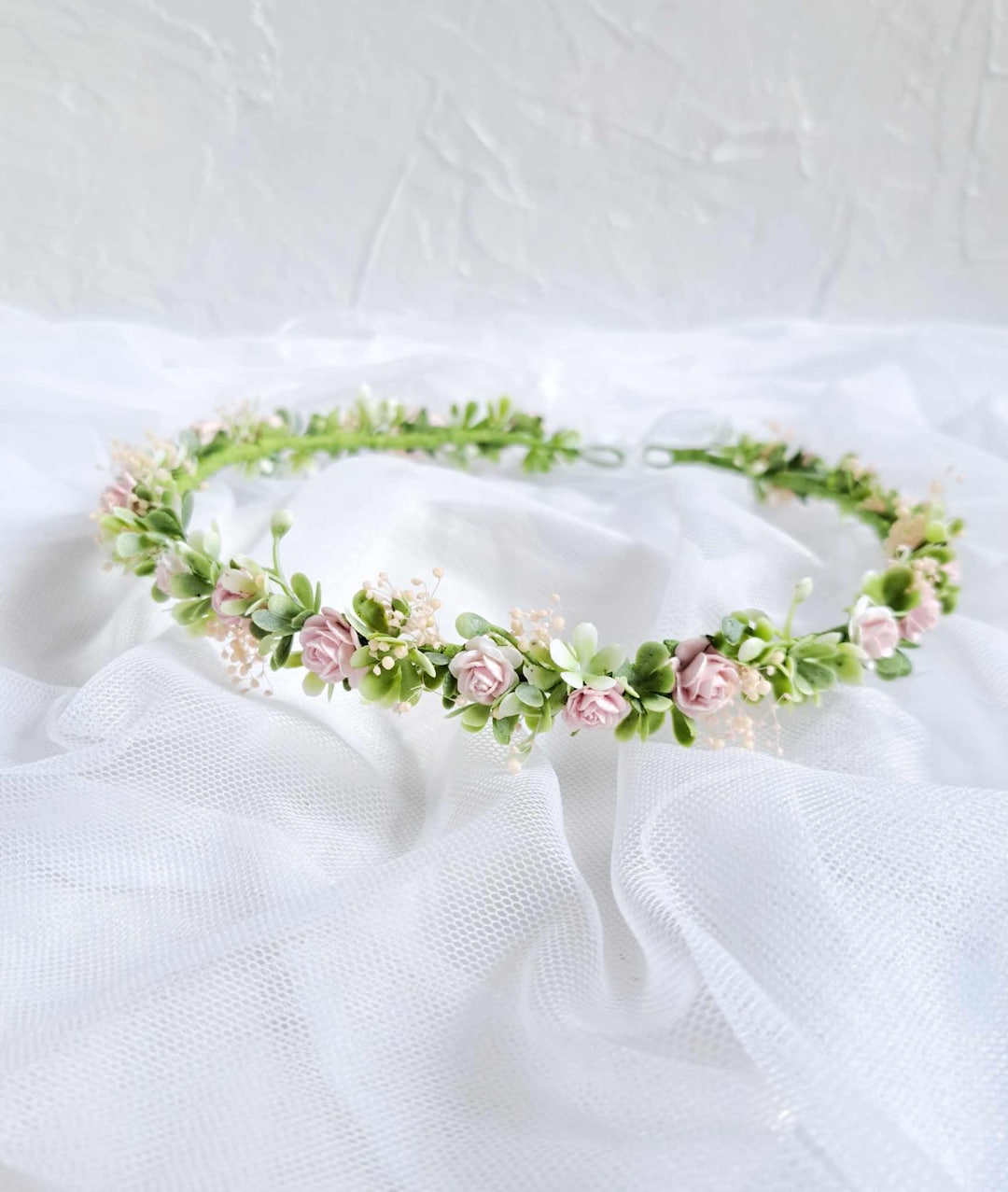 Blush Pink Green Wedding Flower Crown Blush Pink Wedding Flower ...