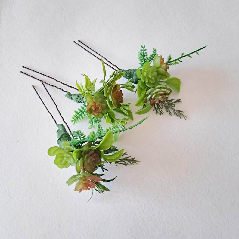 Succulent Hair Pins Greenery Wedding Hair Piece Set Flower Pins - Etsy