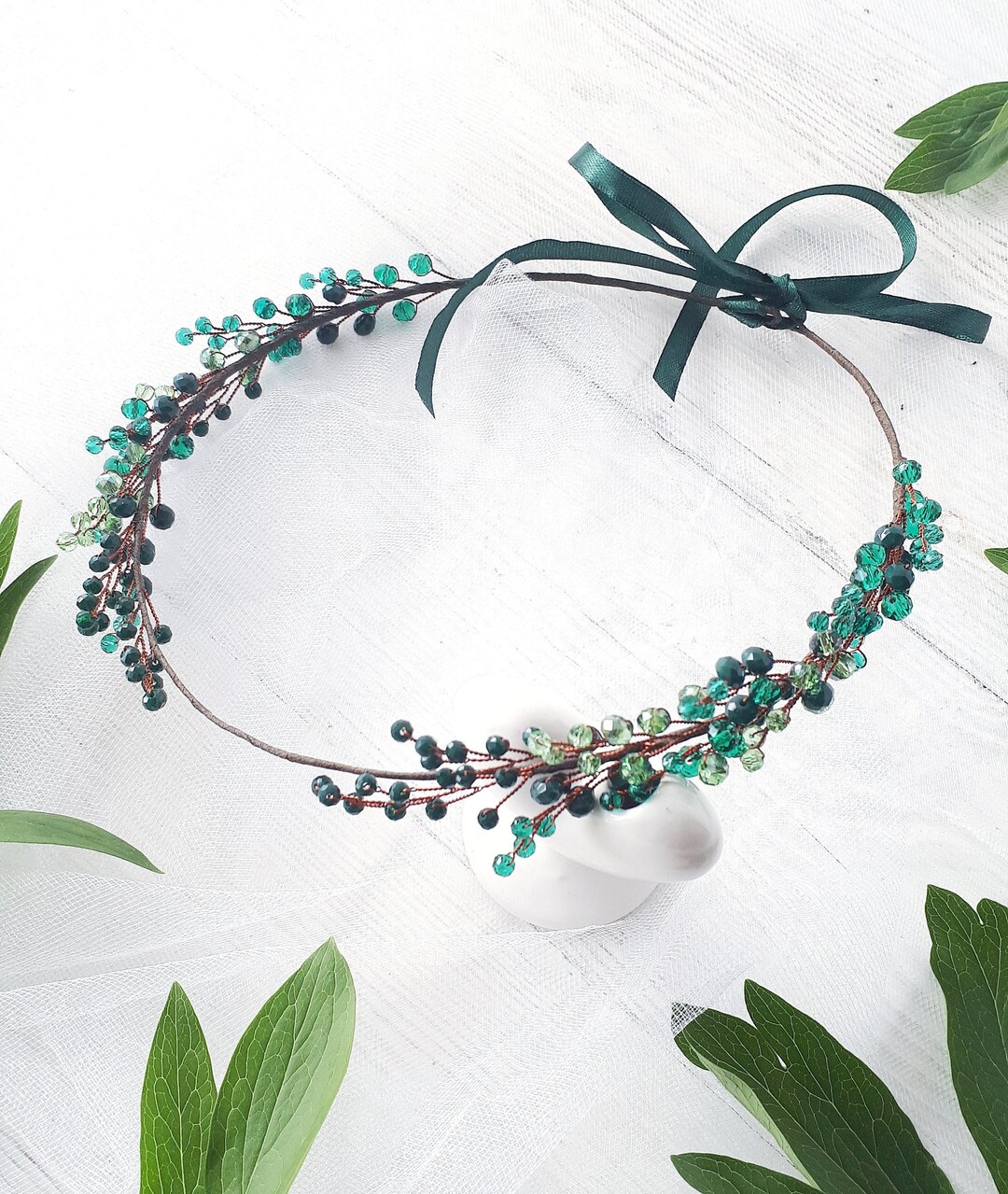 Emerald Green Bridal Headpiece Greenery Woodland Crown - Etsy