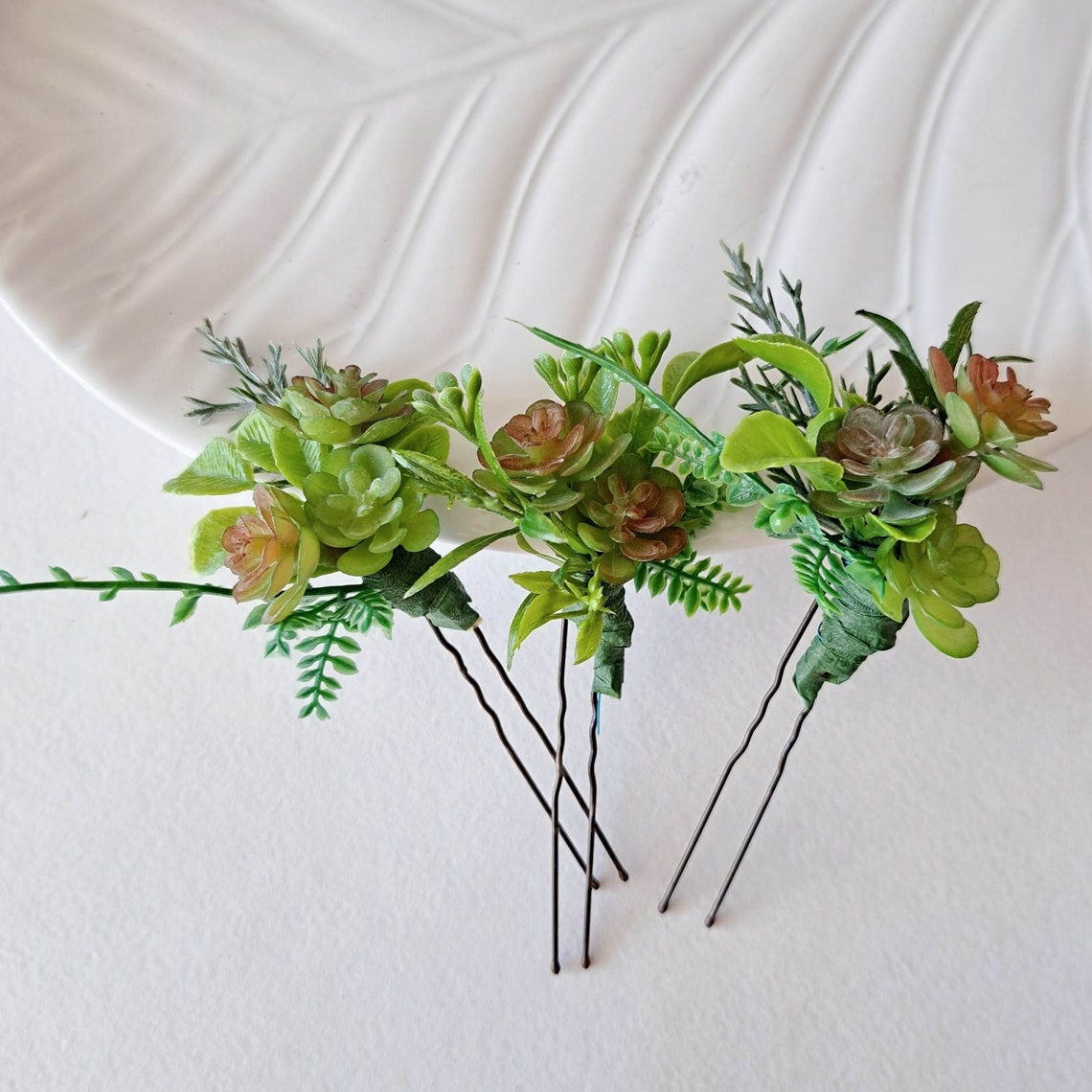 Succulent Hair Pins Greenery Wedding Hair Piece Set Flower - Etsy