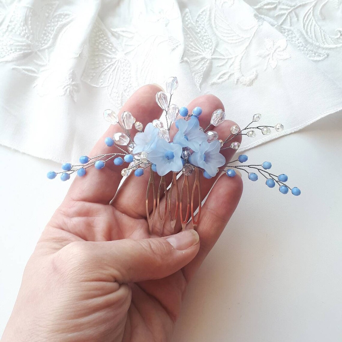 Dusty Blue Flower Hair Comb Blue Floral Hair Piece - Etsy