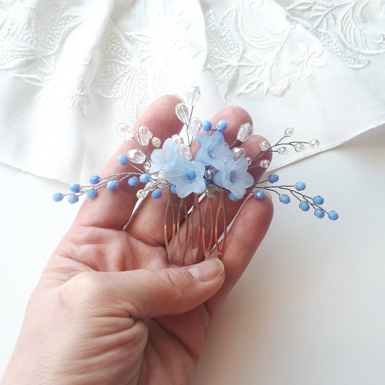 Dusty Blue Flower Hair Comb Blue Floral Hair Piece - Etsy