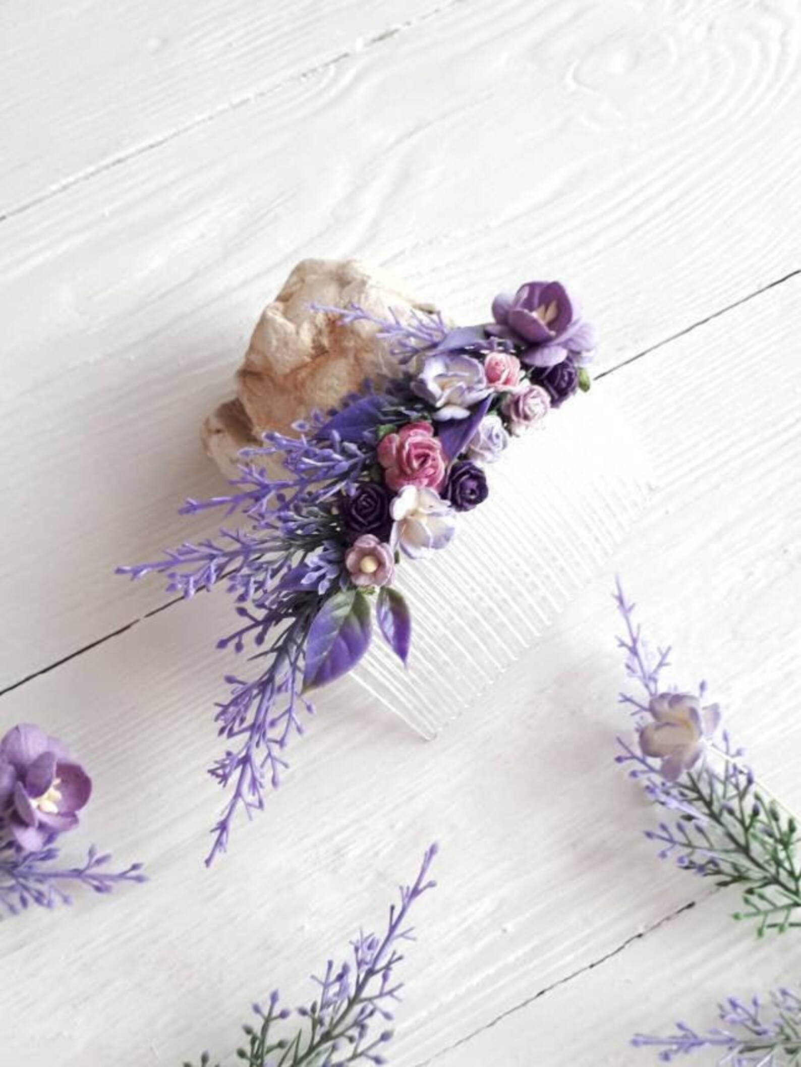 Lavender hair comb Purple floral hair piece | Etsy